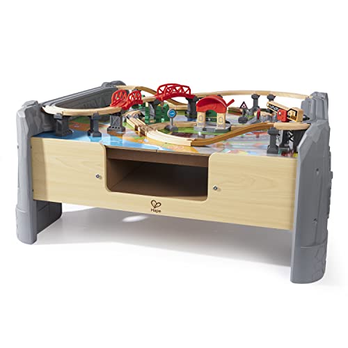 Hape E3766 70 Piece Railway Train Table and Set Toy with Battery Powered Locomotive, Removable Playmat Surface and Storage for Kids 3 Years and Up