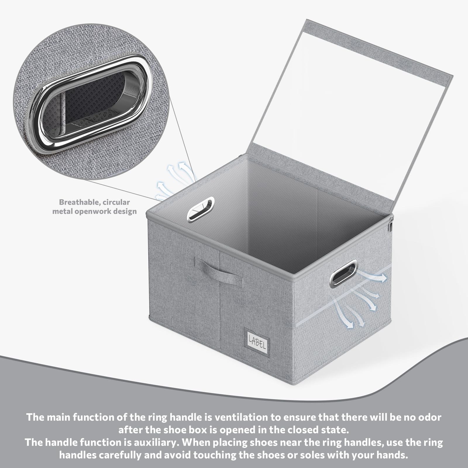 2 Pack Shoe Organizer for Closet Large Shoe Box Storage Containers with Clear Window Space Saving Shoe Bin with Foldable Bottom Support Adjustable Dividers Fits 32 Pairs (Grey, (19.7x15.7x13inch) x2)