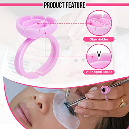 KB Essentials 100pcs Glue Rings for Eyelashes Extension - Lash Extensions Supplies Glue Holder for Lashes Fan β Adjustable, Disposable & Blossom Ring Fanning Cups for Nail Art, Tattoo & Makeup