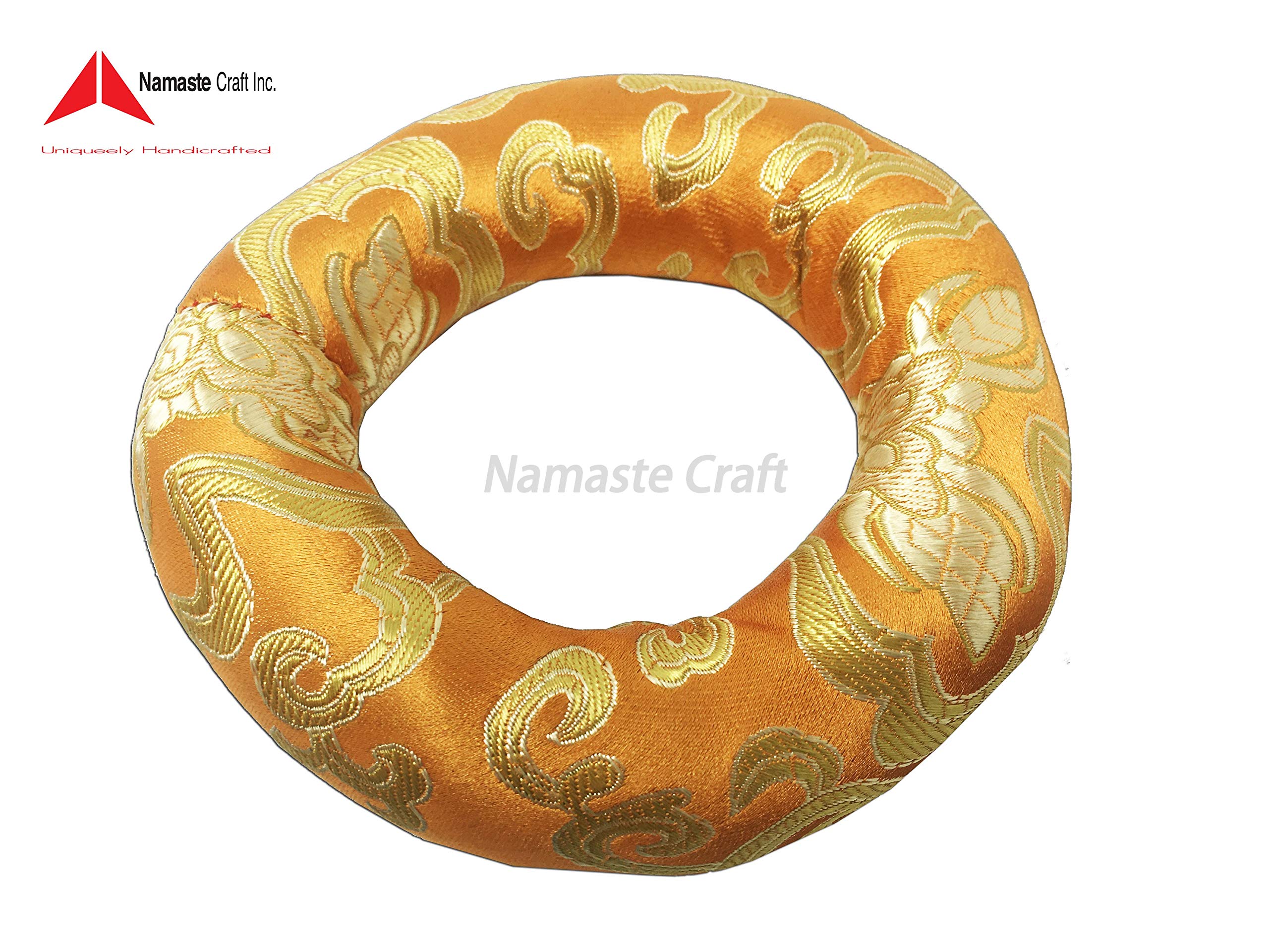 4.5 Inch Orange Color Silk Brocade Ring Cushion Pillow for 3.5 Inch to 6 Inch Tibetan Singing Bowl Hand Made in Nepal