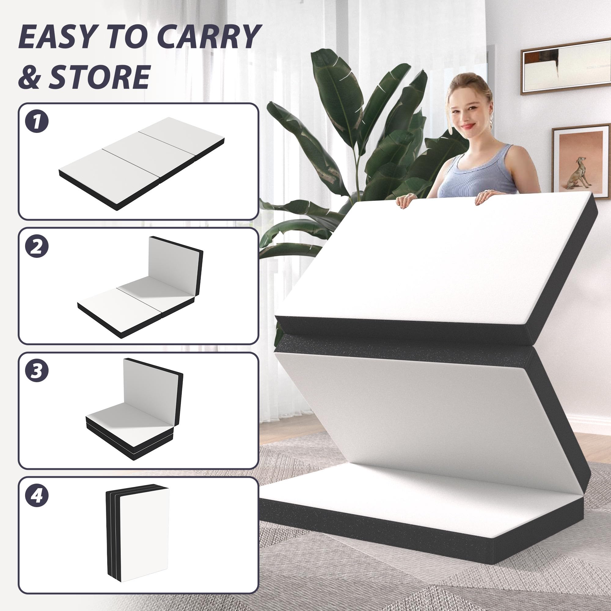 3-Inch Tri-Folding Memory Foam Mattress - Portable Folding Mattress with Breathable Mesh, Removable Cover, Comfortable Support, Therapeutic Qualities, Full Mattress (78"x38"x3")
