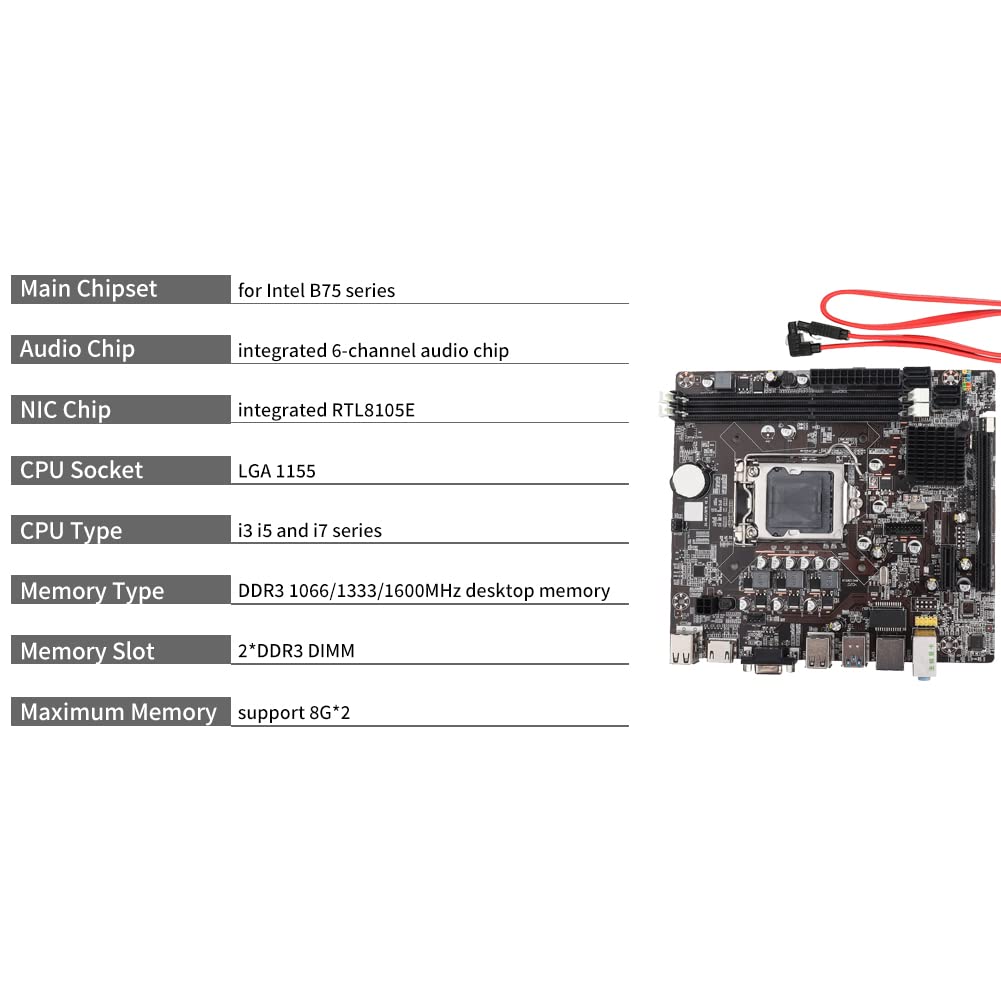 Desktop PC Motherboard,DDR3 Motherboard for Intel B75,LGA 1155,DDR3 1066/1333/1600/1866MHz,6 Channel Audio,PCI E X16 /USB 3.0/SATA 3.0/RJ45//VGA Interface,Support I3 I5 I7 CPU
