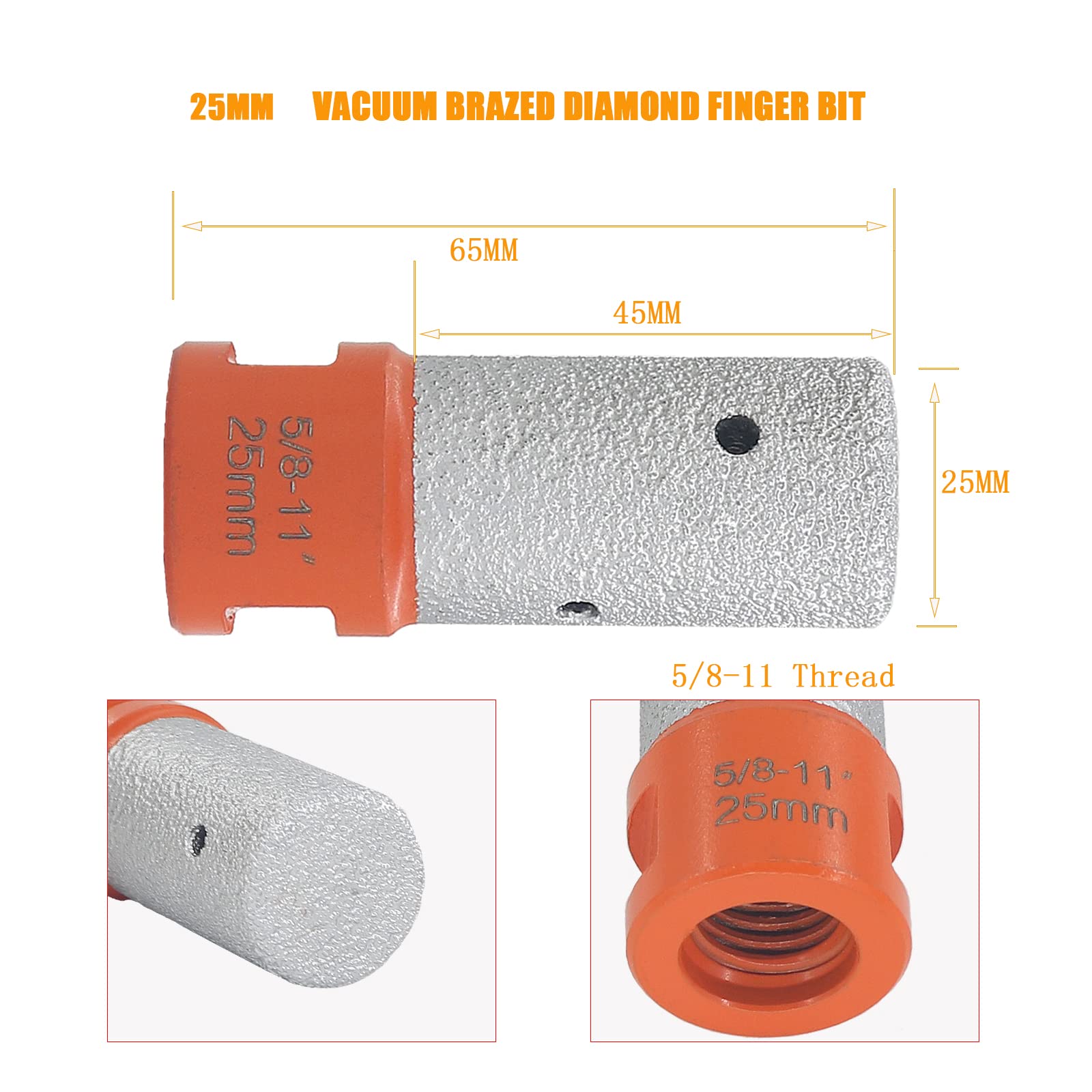 20mm Diamond Finger Milling Bits for Tile Enlarging and Trimming Existing Holes in Ceramic Hard Ceramic Granite and Marble 5/8"-11 Thread