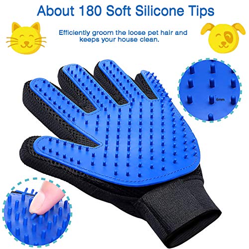 Closeep Dog Grooming Glove 1 Pair Pet Deshedding Brush Gloves Cat Hair Remover Mitt for Pet Massage Long or Short Fur Bathing
