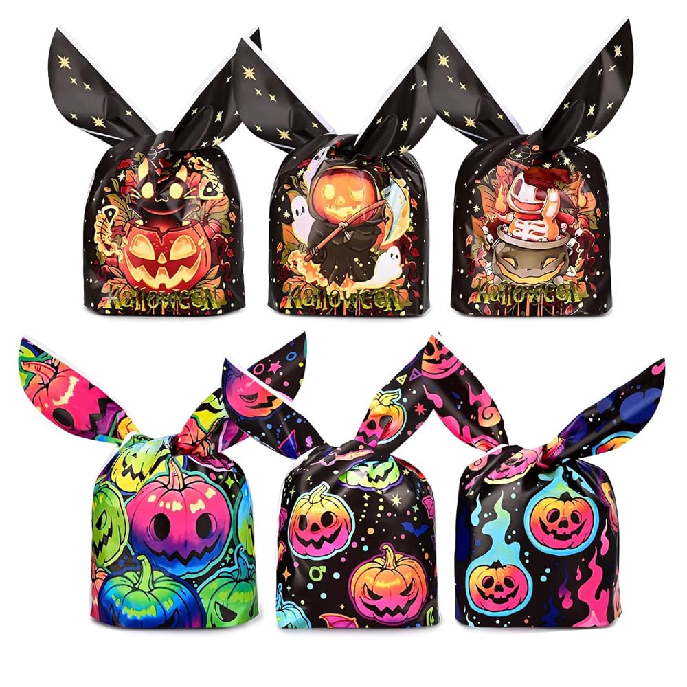 200PCS Halloween Treat Bags Candy Bags Bulk,Halloween Candy Bags for Kids Trick or Treat,Plastic Small Halloween Goodie Bags Halloween Party Favor Bags for Snack Sandwich Cookie