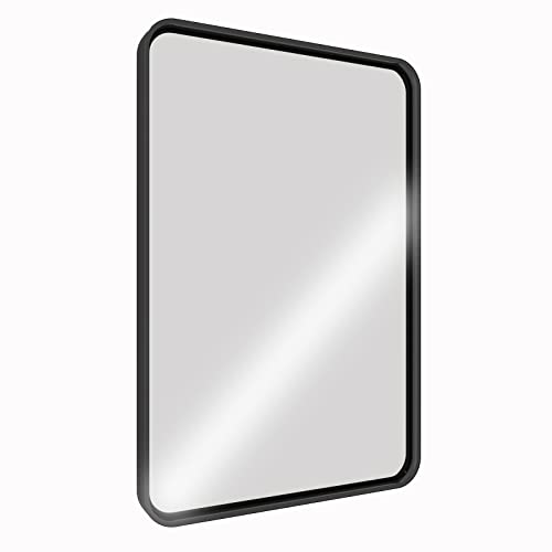 Abelockand 22" x 30" Black Rectangle Matte Black Metal Framed Bathroom Mirror, Wall Mounted Black Vanity Mirror, Horizontally or Vertically