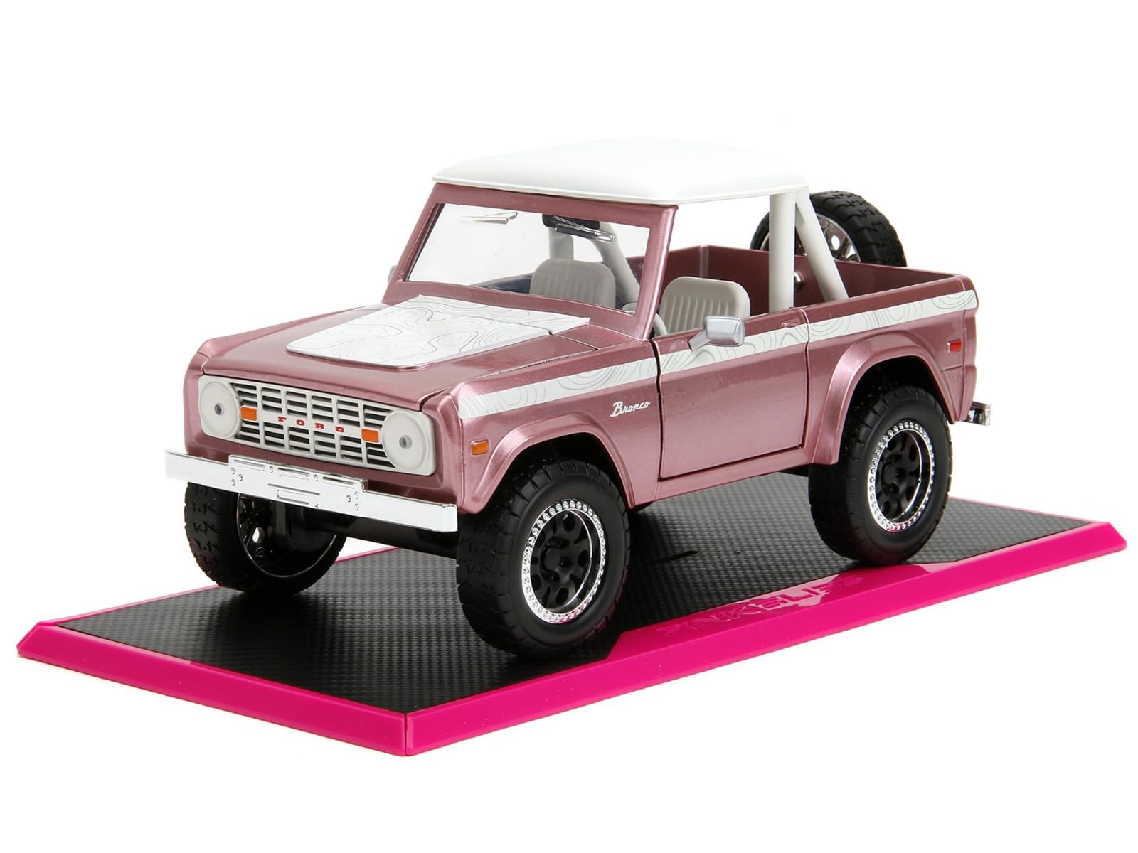 1973 Bronco Pink Metallic with White Top and Graphics Pink Slips Series 1/24 Diecast Model Car by Jada 34896