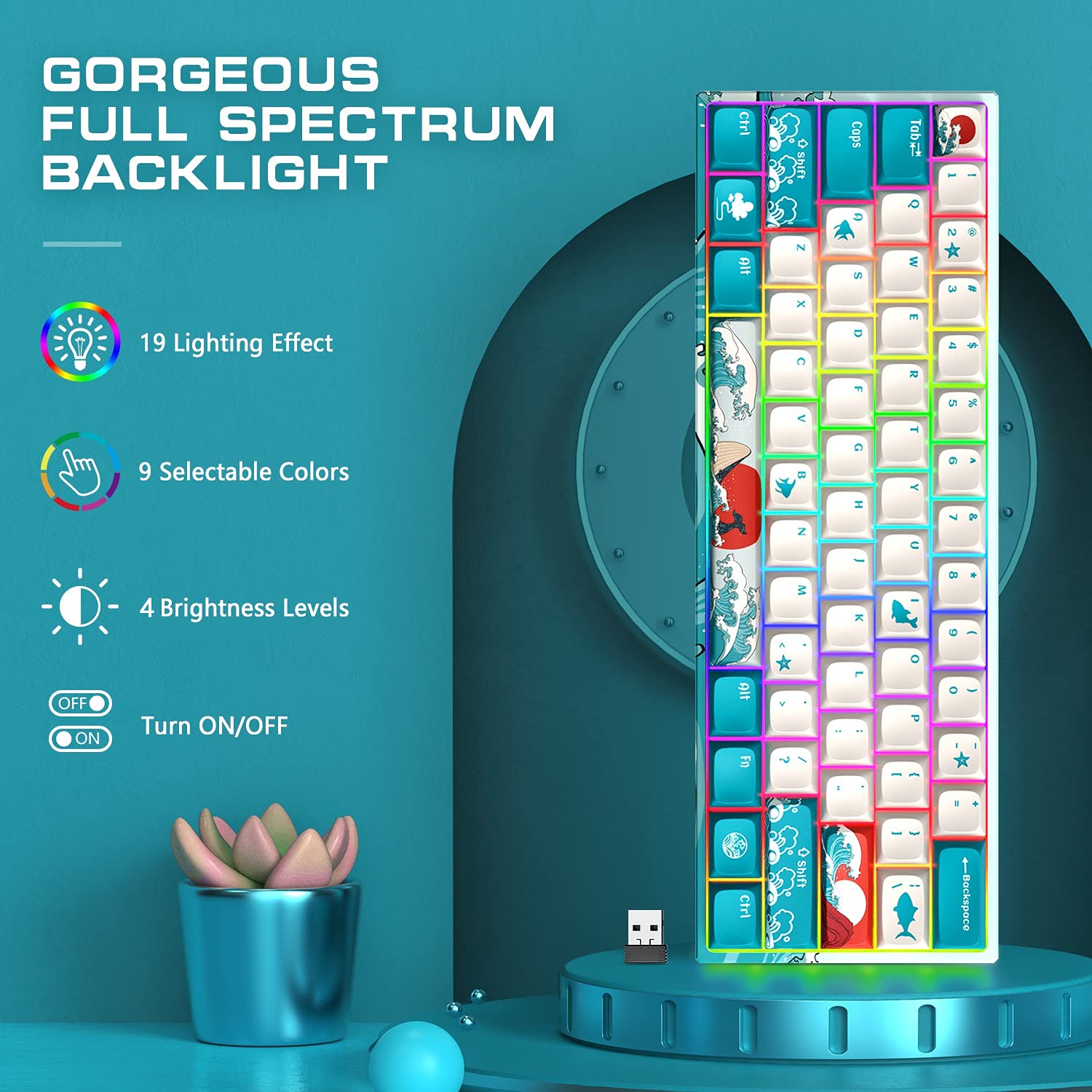 60 Percent Keyboard, XVX M61 Pro 3-Modes Wireless Mechanical Keyboard, Hot-Swappable Custom Gaming Keyboard, RGB Backlit Keyboard for Windows Mac PC Gamers(Coral Sea Theme, Pre-lubed Linear Switch)
