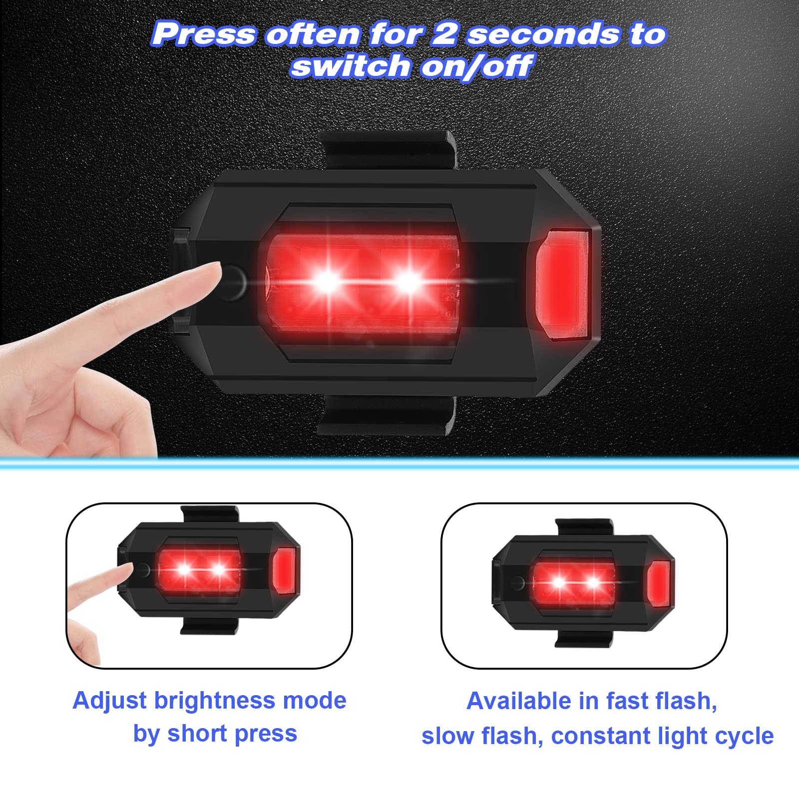 2 Pack Motorcycle Helmet Light, Helmet Light for Night, Jcabin LED Bicycle Rear Light Bike Tail Light, Warning Tail Lights for Night Riding, Helmet Light, with USB-C Chargeable Cable- Change 7 Colors