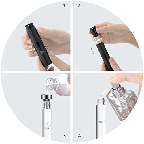 Lil Ray 8ml Portable Mini Perfume Atomizer, Refillable Empty Small Spray Bottle for Travel, Twist Tpye Pocket Cologne Sprayer (Matte Black)
