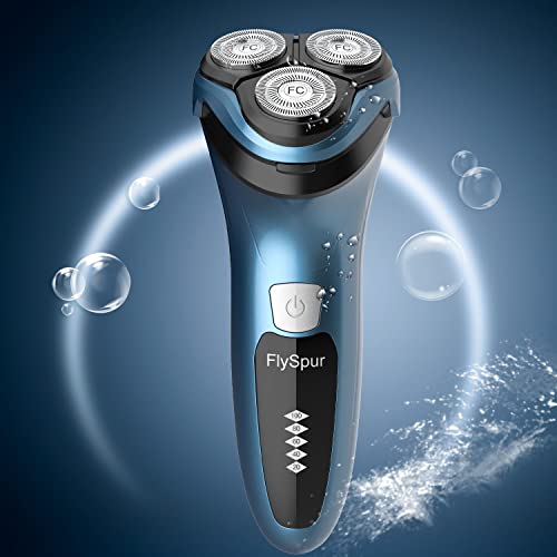 Electric Razor for Men,FlySpur Shaver Rotary Cordless Beard Pop-trimmer Wet Dry Shaver IPX7 100% Waterproof with Time Display