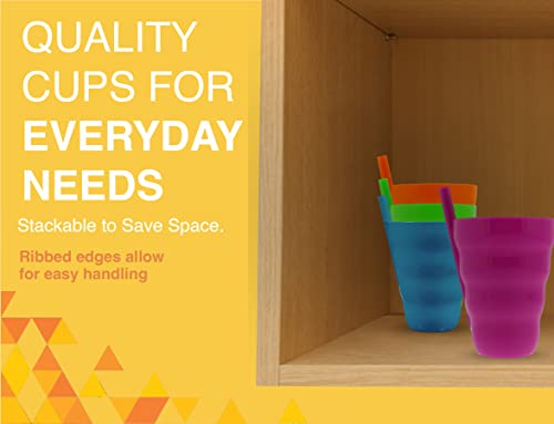 Arrow Home Products Sip A Cup with Built in Straw, 10oz, 4pk - BPA-free Straw Cups for Kids Great for Everyday Use - Made in the USA, Stackable Kids Straw Cups - Purple, Blue, Green, Orange