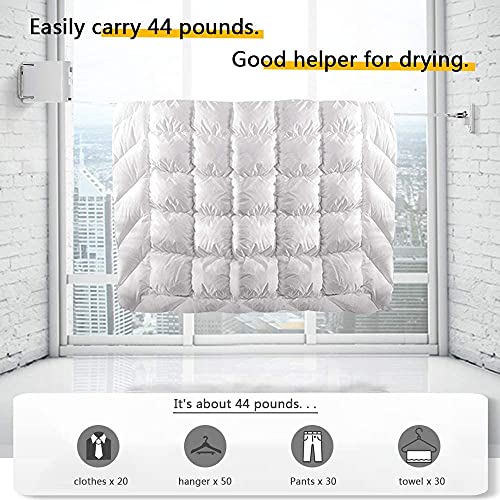 ABHILWY Retractable Clothesline Clothes Line Retracting Outdoor/Indoor, Heavy Duty Adjustable Drying Rope Wire Dryer Widened Belt, Self Adhesive Wall Mount Case with 29 Windproof Hanging Holes White