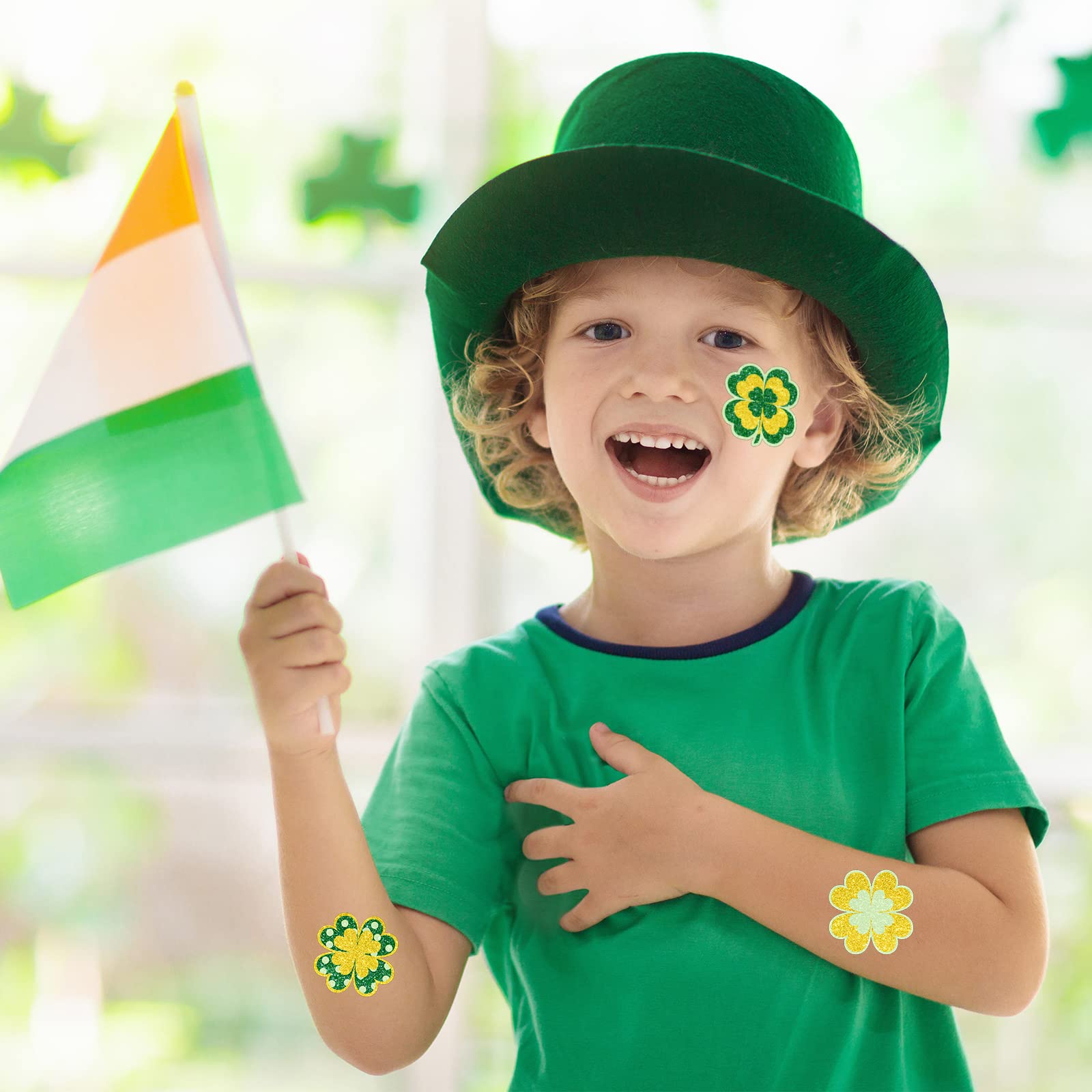 72 Pieces Glitter Shamrock Temporary Tattoos St. Patrick's Day Tattoos Lucky Clover Glitter Tattoo Stickers St. Patrick's Day Irish Sticker Parade Party Favors Decorations Accessories, 9 Styles