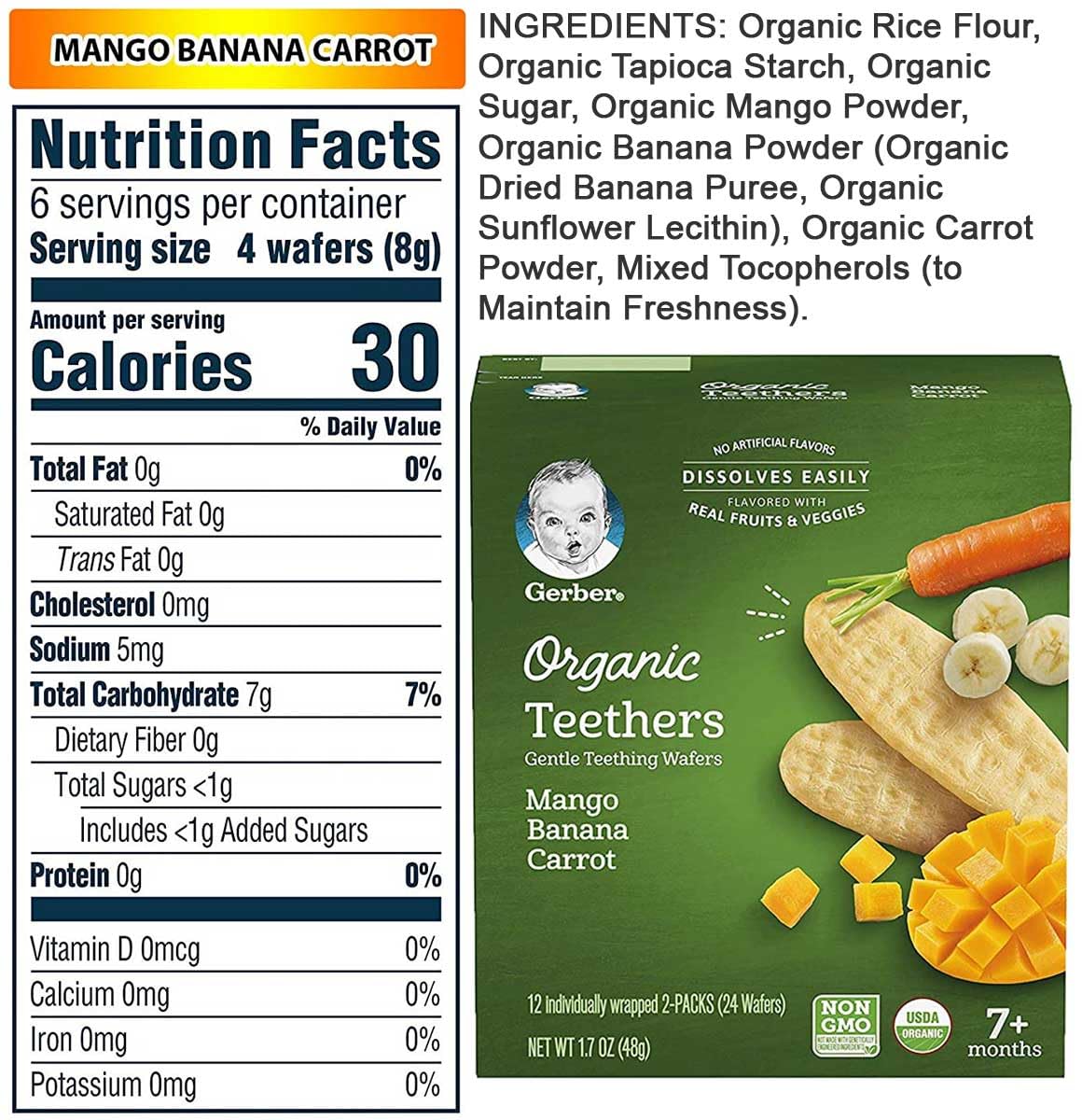 Gerber Organic Teethers Variety Pack, 1 Mango Banana Carrot, 1 Blueberry Apple Beet, 2 CT