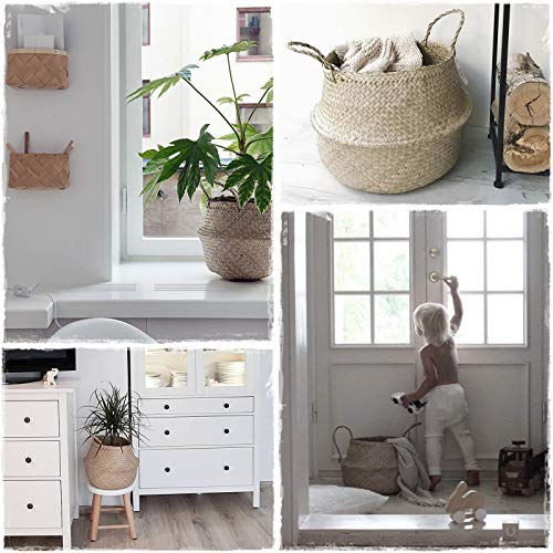 BeeGreeny Seagrass Belly Basket | Handwoven Foldable Storage Basket with Handles for Laundry, Picnic, Pot Cover, Decor | Natural, Eco-Friendly Household Items