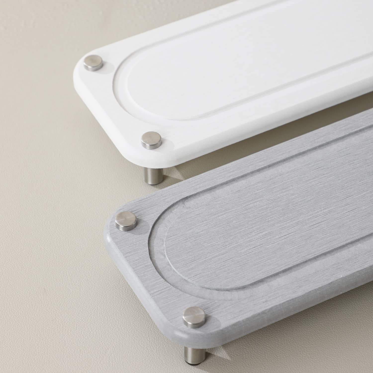 2 Pack Home Sink Caddy, Instant Dry Bathroom Sink Organizer, Fast Drying Diatomaceous Earth Stone Sink Tray Dish for Soap Sponge Holder Toothbrush Cup, Stainless Steel Feet with Rubber Bottom, White