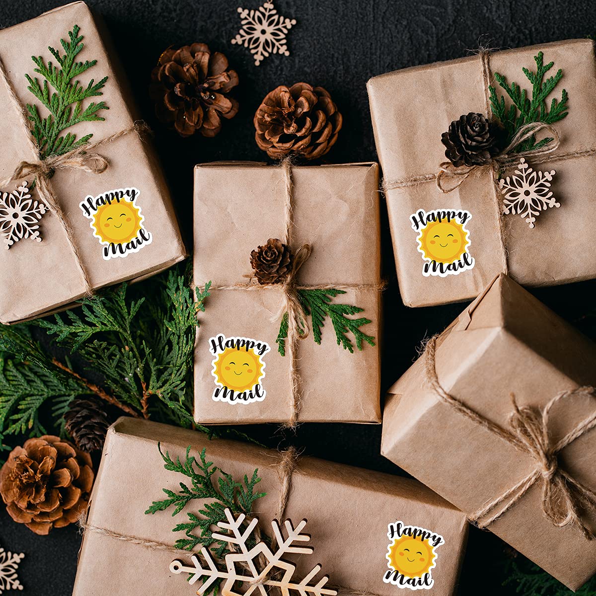 Littlefa 1.5” Happy Mail with Sun Design Stickers,Mail Stickers,Bakeries Stickers,Handmade Stickers,Small Business Stickers, Envelopes Stickers, Gift Bags Packaging 500 PCS