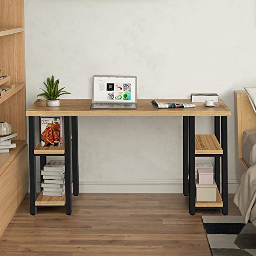 Coral Flower Landisl Desk,Simple and Modern Design,with Four Open Shelves for Books, Office Supplies or Accessories Within Easy Reach,Light Oak
