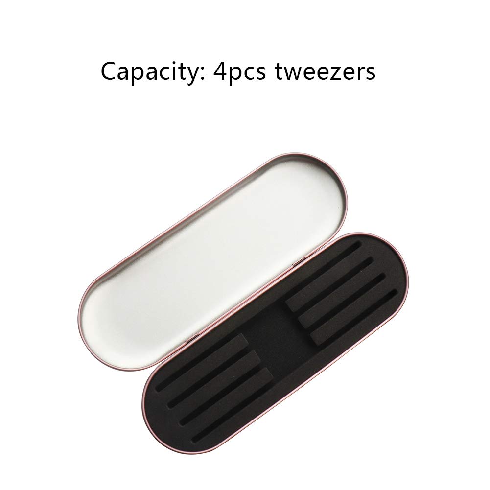 2 Pcs Eyelash Extension Tweezers Storage Case Professional Travel Small Box Portable Tin Holder Container for Tweezer, Pink and Silver (Tweezer Cases-Pink+Silver)
