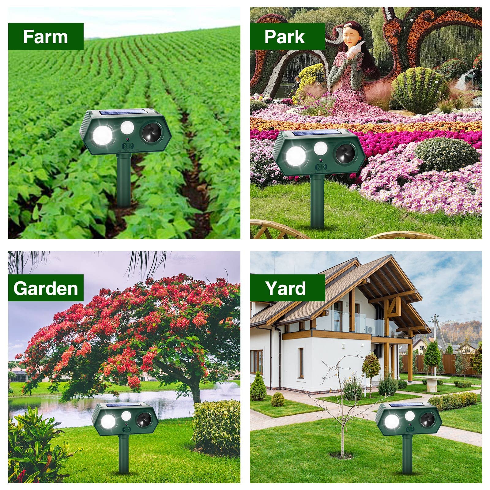 2024 Ultrasonic Animal Repellent, 4 Pack Waterproof Solar Cat Deterrent Outdoor with Motion Sensor for Deer Squirrel Cat Dog Skunk Rabbit Raccoon, Deer Repellent Devices, Skunk Repellent for Yard