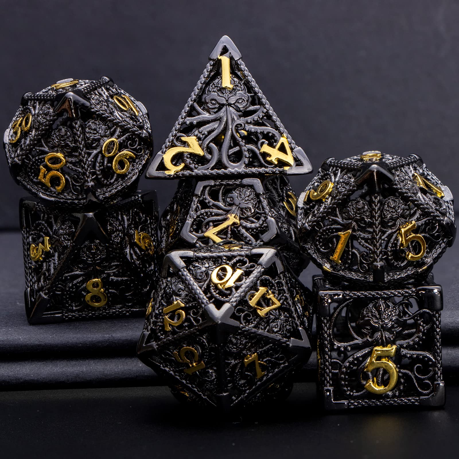 ARUOHHA Dungeons and Dragons Dice DND Metal Dice Set Mind Flayer D and D Dice for Pathfinder MTG Role Playing Dice Hollow Polyhedral Dice Black D&D Dice Set with Gift Box D20 D12 D10 D8 D6 D4