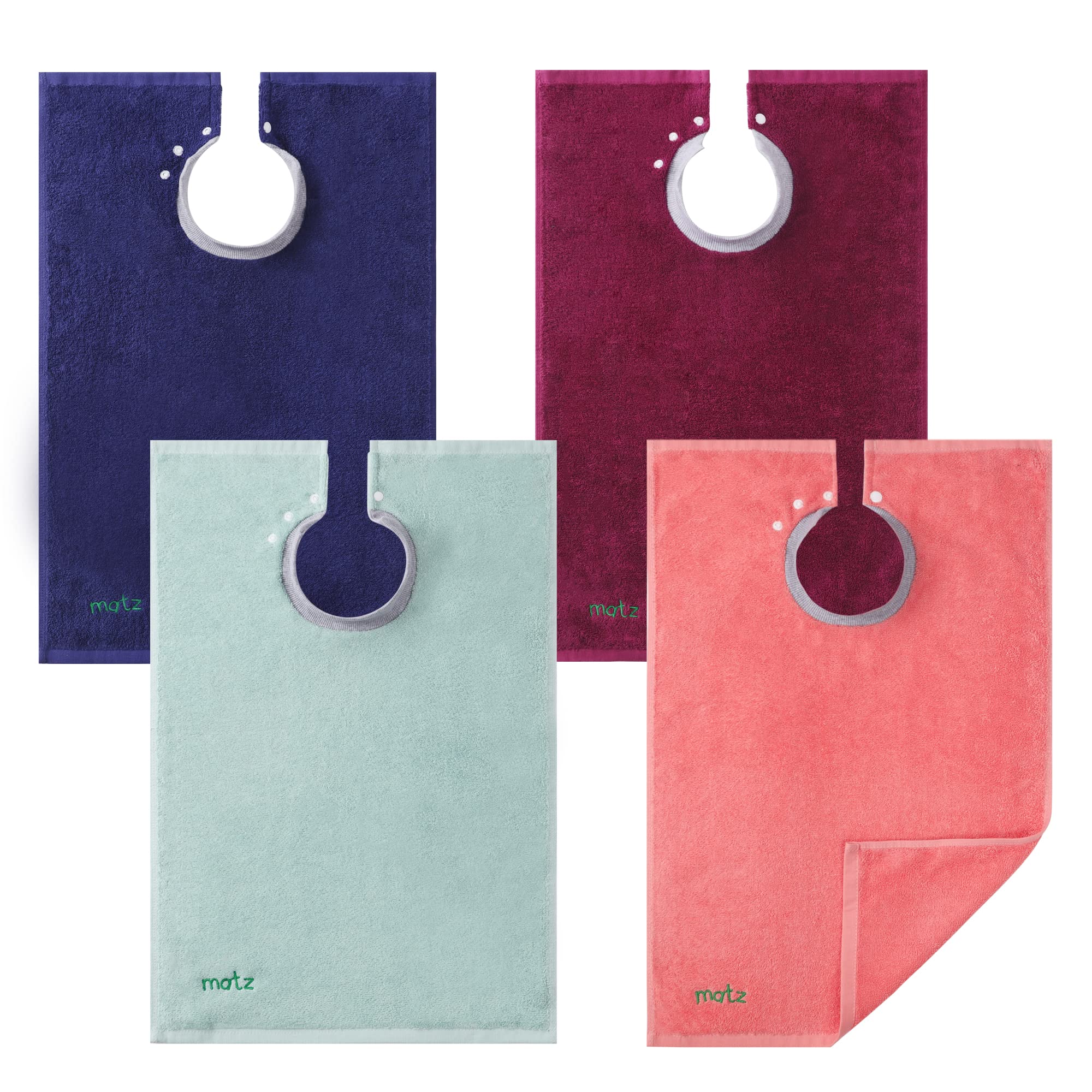 MATZ Terry Towel Snap On Toddler Bibs | Baby Bibs For Drooling And Teething | Full Coverage Bibs For Babies | Ultra Absorbent 100% Cotton Bibs | Unisex Baby Bibs With Soft Ribbed Neck
