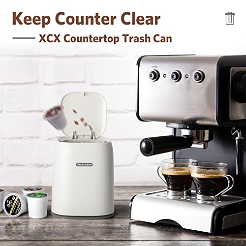 XCX Mini Countertop Trash Can with 3 Rolls of Trash Bags, Waste Can with Press Type Lid, 1.5 L / 0.40 Gal Wastebasket Trash Can Dispenser, Mini Bin for Coffee Table, Bathroom Vanity Top (White)