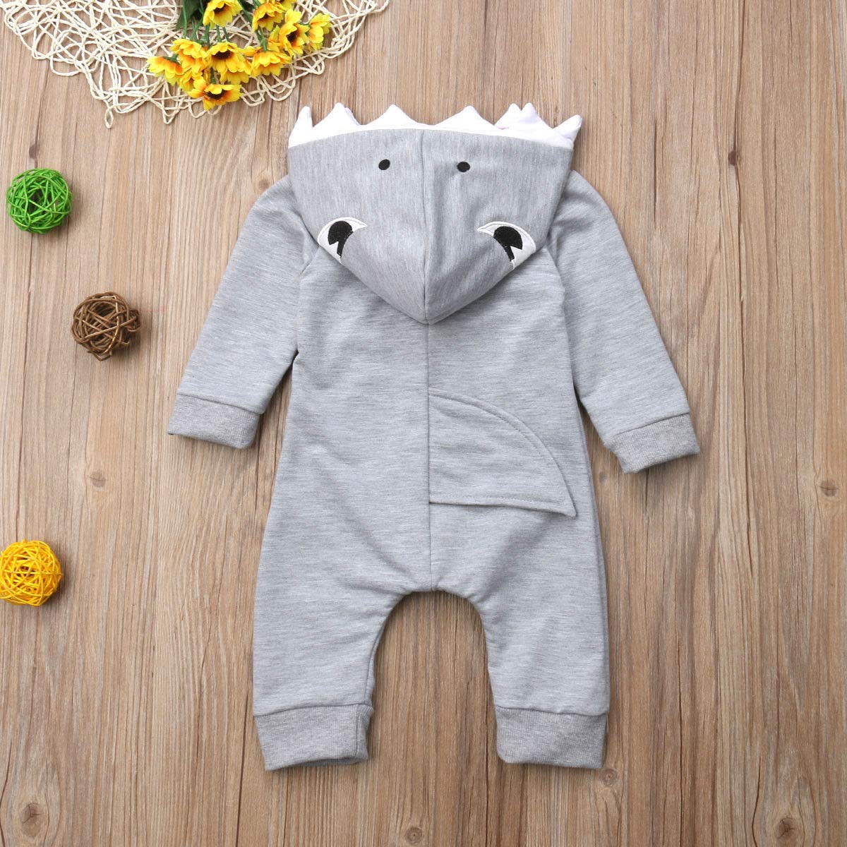 Bowanadacles Newborn Infant Baby boy Girl Cartoon Shark Long Sleeve Hooded Jumpsuit Bodysuit Romper Zipper Outfit