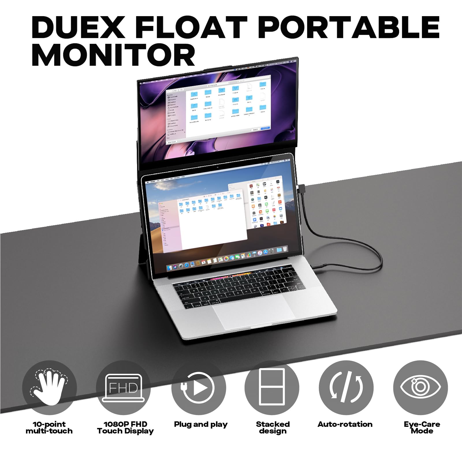 New Mobile Pixels Duex Float Portable Monitor, 15.6" Full HD IPS Dual Monitor for Laptops, USB C/HDMI Plug and Play Portable Screen,Windows/Mac/Android/Switch Compatible