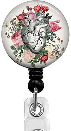 Heart and Flower Badge Reel,Retractable Name Card Badge Holder with Alligator Clip, Medical MD RN Nurse Badge ID,Office Employee Name Badge, Badge Holder