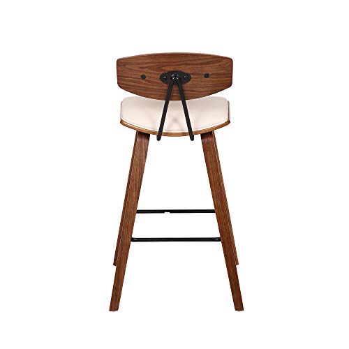Armen Living Fox Multi Color Option Faux Leather Kitchen Barstool with Walnut Wood Frame and Black Powder Coated Footrest, 26" Counter Height, Cream,LCFOBAWACR26