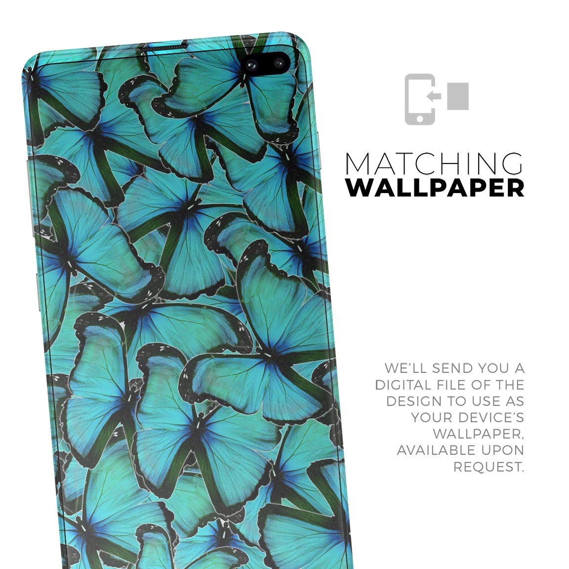 DesignSkinz Turquoise Butterfly Bundle Protective Vinyl Decal Wrap Skin Cover Compatible with The Samsung Galaxy S20 (Screen Trim & Back Glass Skin)