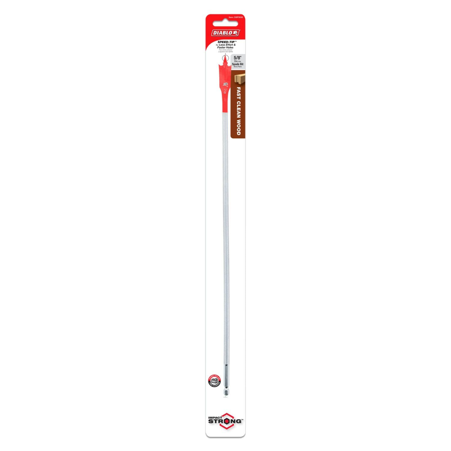 Diablo Spade Bit for Wood - Speed-TIP Design - 5/8" Diameter, 16" Length, 1/4" Hex Shank - DSP3030