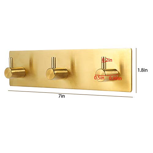 Picowe Key Holder for Wall Decorative, Adhesive Stainless Steel Key Hooks, Key Hanger Key Organizer for Wall, Towel Hook Coat Hanger for Kitchen Bathroom Mudroom Hallway Entryway(Three Rows,Golden)