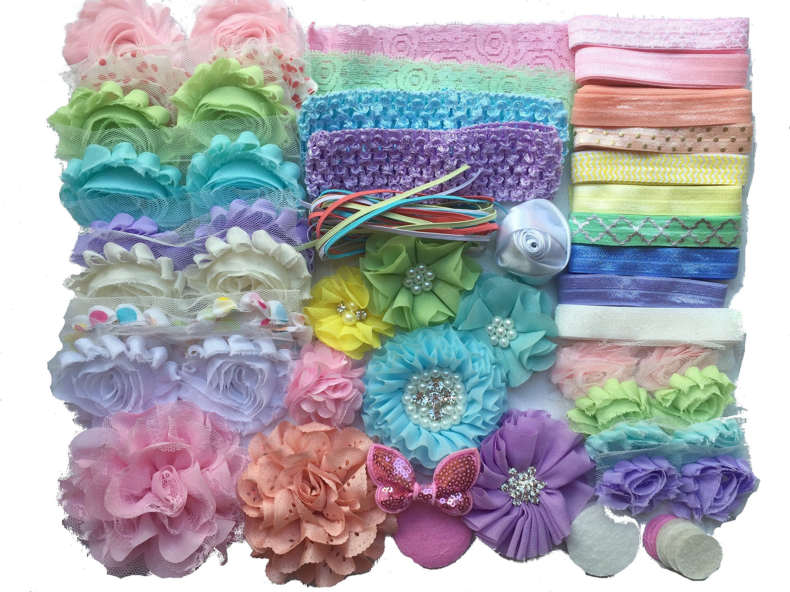 Bowtique Emilee Baby Shower Headband Station - DIY Pastel Rainbow Headband Kit for Over 30 Headbands