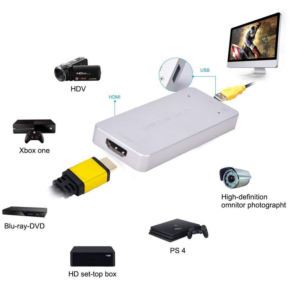 Pomya Video Audio Capture Card, USB 3.0 High Definition Video Audio Capture Card for OBS Live Streaming 1080P HDMI Compatible with Windows Linux Os X System,Plug-N-Play