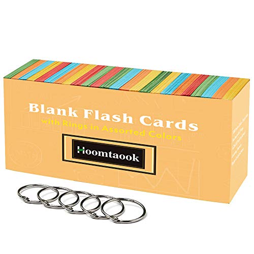 Hoomtaook Blank Flash Cards with 5 Rings in Assorted Colors, 1000 Sheets Cards Single Hole Punched Memo Cube for Home, Office, School 3.07 x 2.1 inches