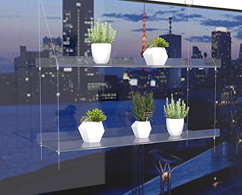 KUNZITE Hanging Shelves Transparent Wall Floating Shelves Organizer Displays Storage Rack Home Decor for Windows or Living Room Bedroom Bathroom Kitchen (2 Shelves, 20"x6"x34")