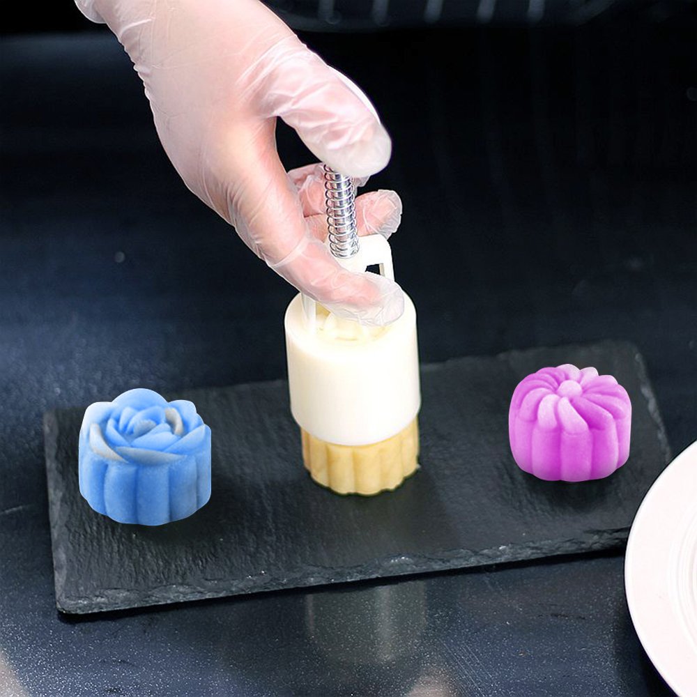 2 Sets Mooncake Mold Press 50g with 11 Stamps, SENHAI Flower and Triangle Shape Decoration Tools for Baking DIY Cookie - White