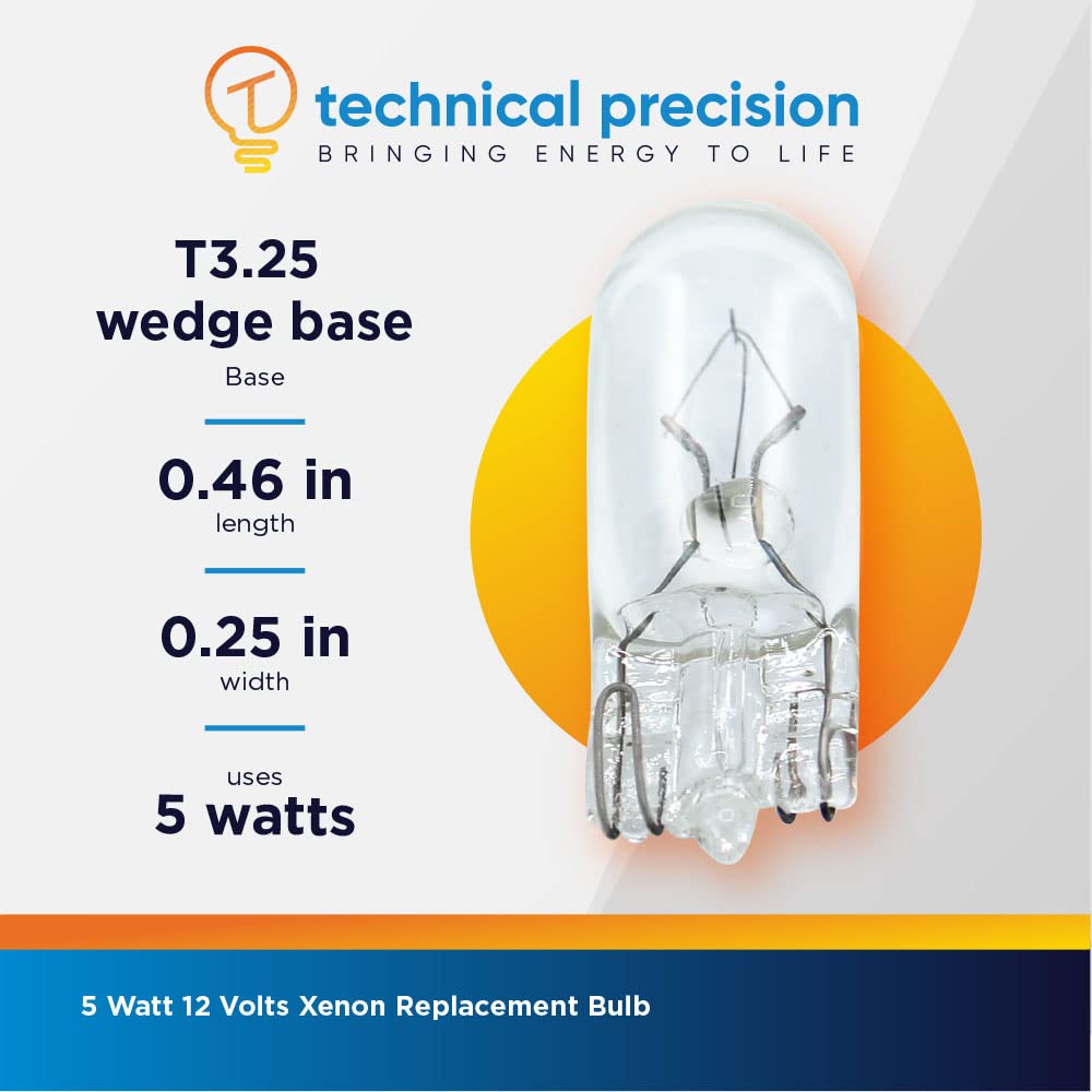 5 Watt Light Bulbs 12V Xenon Wedge Base T3.25 Replacement for Seagull Lighting 9732 Bulbs by Technical Precision - Sewing Machine Light Bulb - Under Cabinet Light Bulb - RV Cabinet Lights - 10 Pack