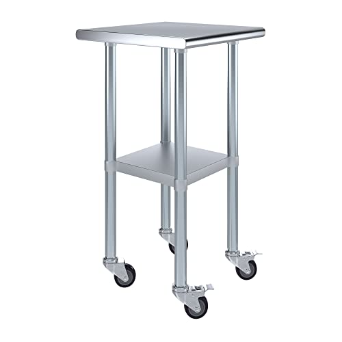 AmGood Stainless Steel Work Table with Casters | Work Station | Metal Utility Table On Wheels (Stainless Steel Work Table + Casters, 20" Long x 20" Deep)