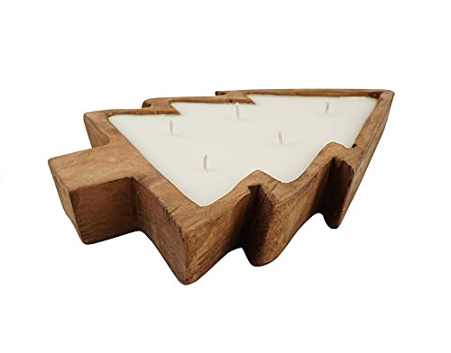 5-Pack Farmhouse Tree Wood Rustic Handmade Dough Bowls 9 x 13 x 1.5 inches - Candle Pour - Candle Fill - Gifts for Holidays, Christmas Tree