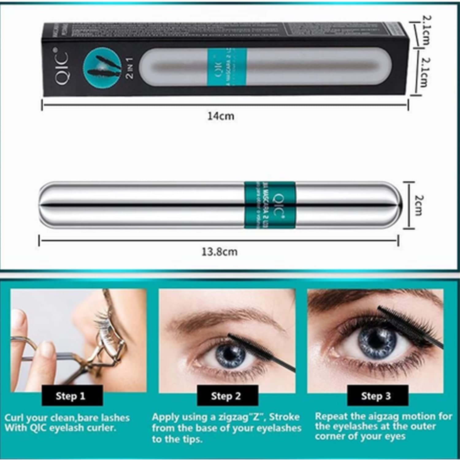 2 Pack Lash Cosmetics Mascara 5x Longer Lash Mascara, 2 in 1 Black Mascara Waterproof Mascara Volume and Length Eye Cosmetics Long-Lasting Natural Liquid Eyelash Mascara Black Makeup
