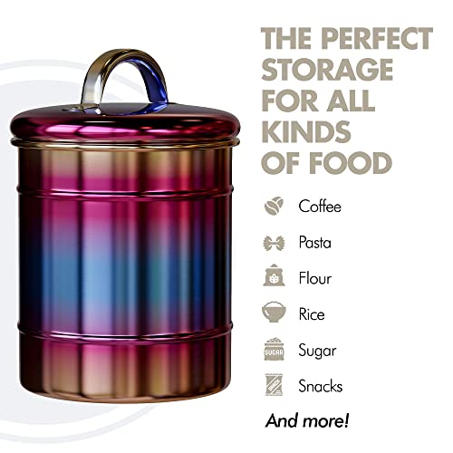 Amici Home Rainbow Metal Storage Canister | Dry Food Storage Container | Airtight Lid | 64 Ounce Capacity | Modern Home Décor | Decorative Metal Canister for Kitchen Countertop (Large)