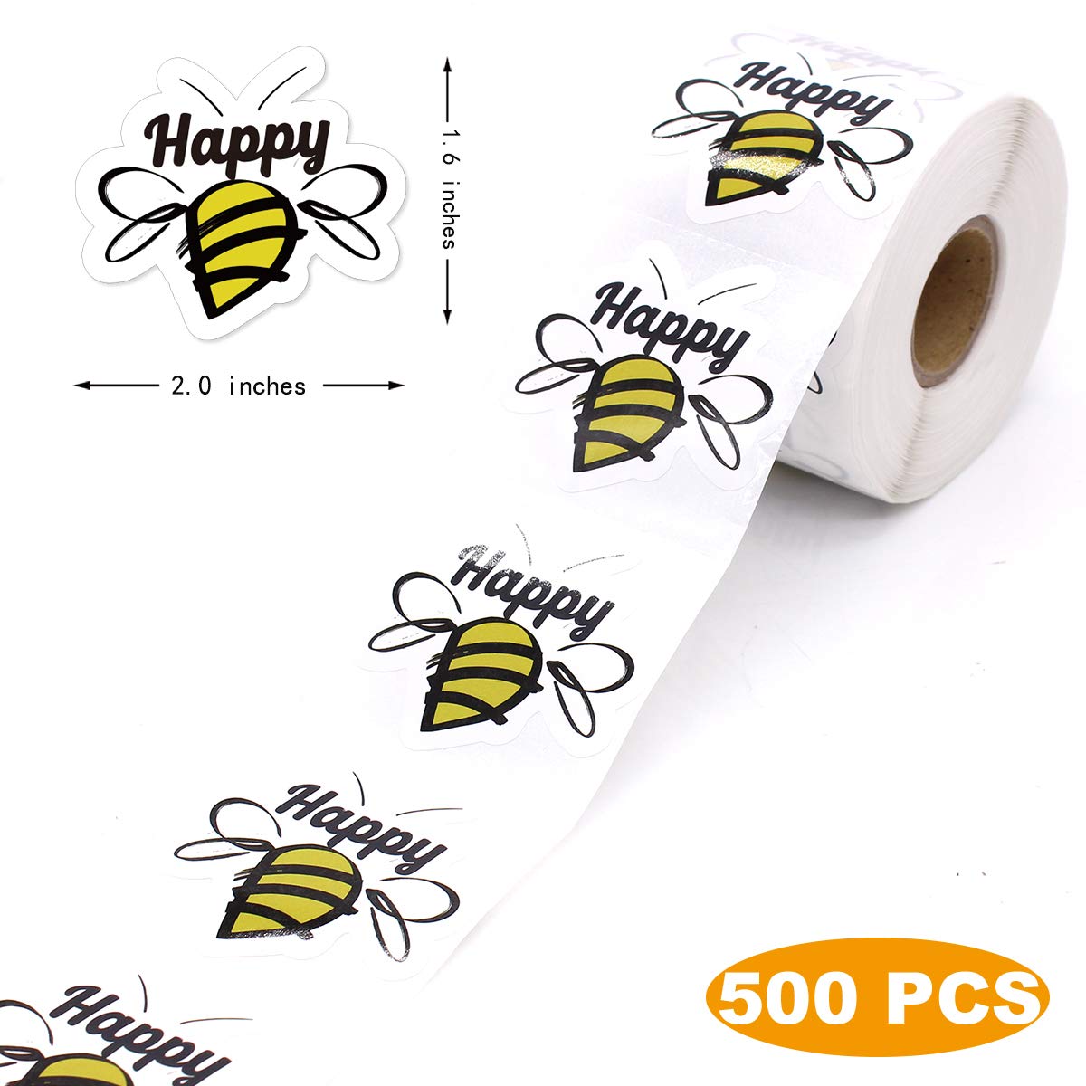 muminglong Muminglong 1.5 Inch Happy Bee Sticker,Thank You Sticker,Small Shop Sticker, Small Business, Handmade Sticker,Packaging Sticker, Baby Shower Sticker,500 PCS