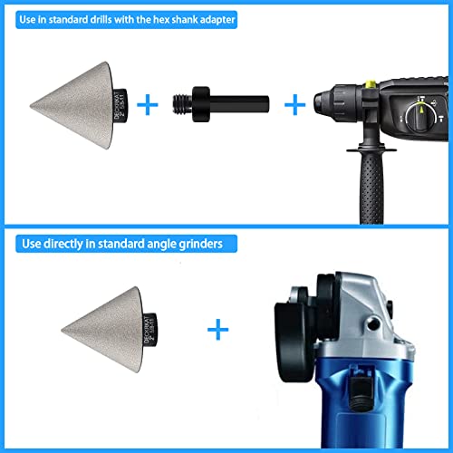 2β Diamond Beveling Chamfer Bit, 50mm Diamond Countersink Drill Bits Enlarging Trimming Holes in Porcelain Ceramic Granite Tiles with 5/8-11 Thread to 3/8β Hex Shank Adapter