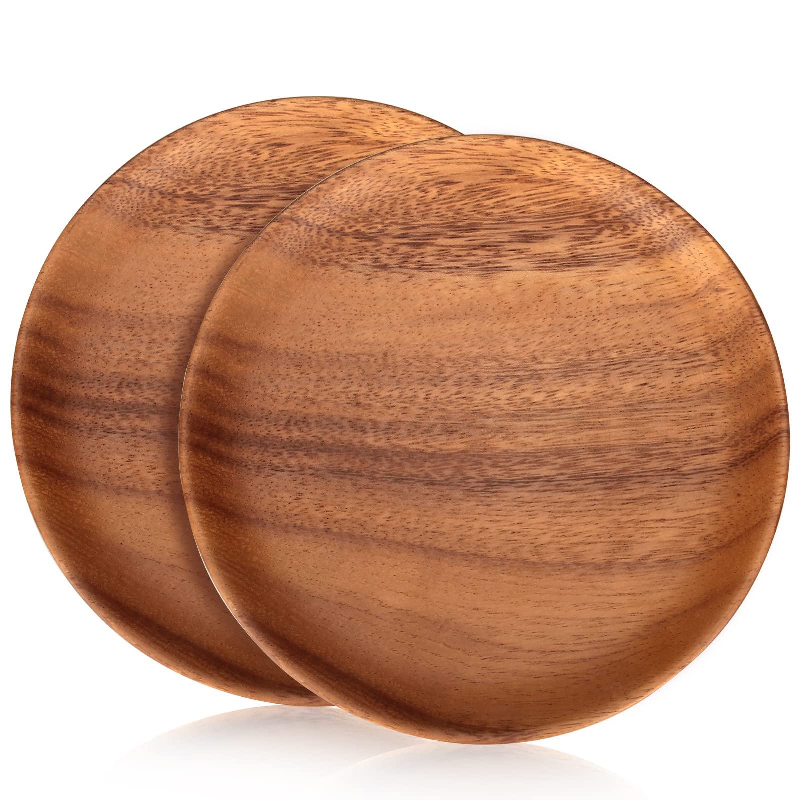 2 Pcs Small Wooden Plates for Eating Acacia Wood Appetizer Plates Snack Plate Mini Serving Dishes Plate Round Charcuterie Boards Cheese Serving Platter Cake Cookie Food Plate