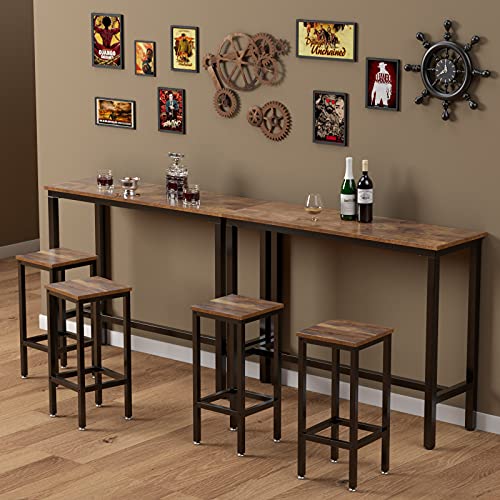COSTWAY 3-Piece Bar Table Set, 39.5β Bar Table with 2PC 28β Bar Stools, Pub Height Dinning Table Set with Counter Height Backless Stools, Breakfast Table Set for Apartment/Bistro/Pub (Rustic Brown)