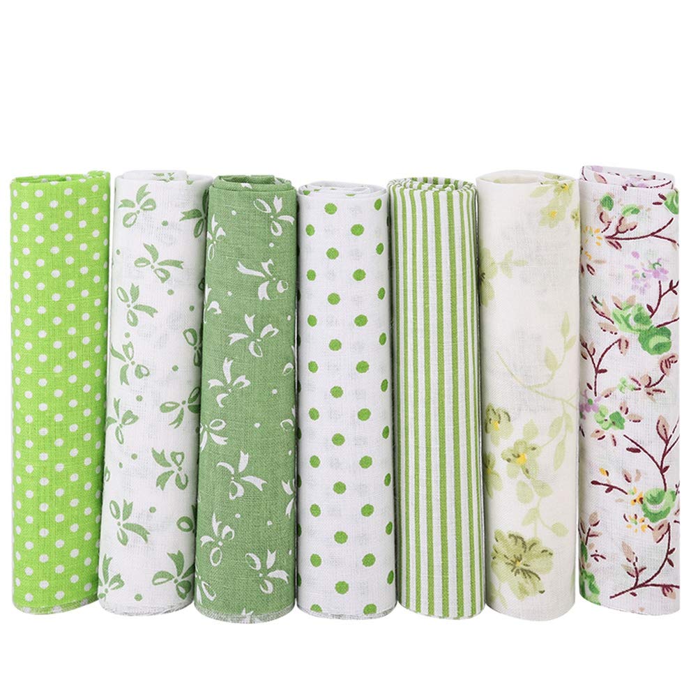 7pcs Different Pattern Patchwork Fabric Cotton Green Batiks Sewing Scrapbooking Quilting Artcraft for Sewing Craft Cloth DIY Wallet Cushion Cover(25cmx25cm)